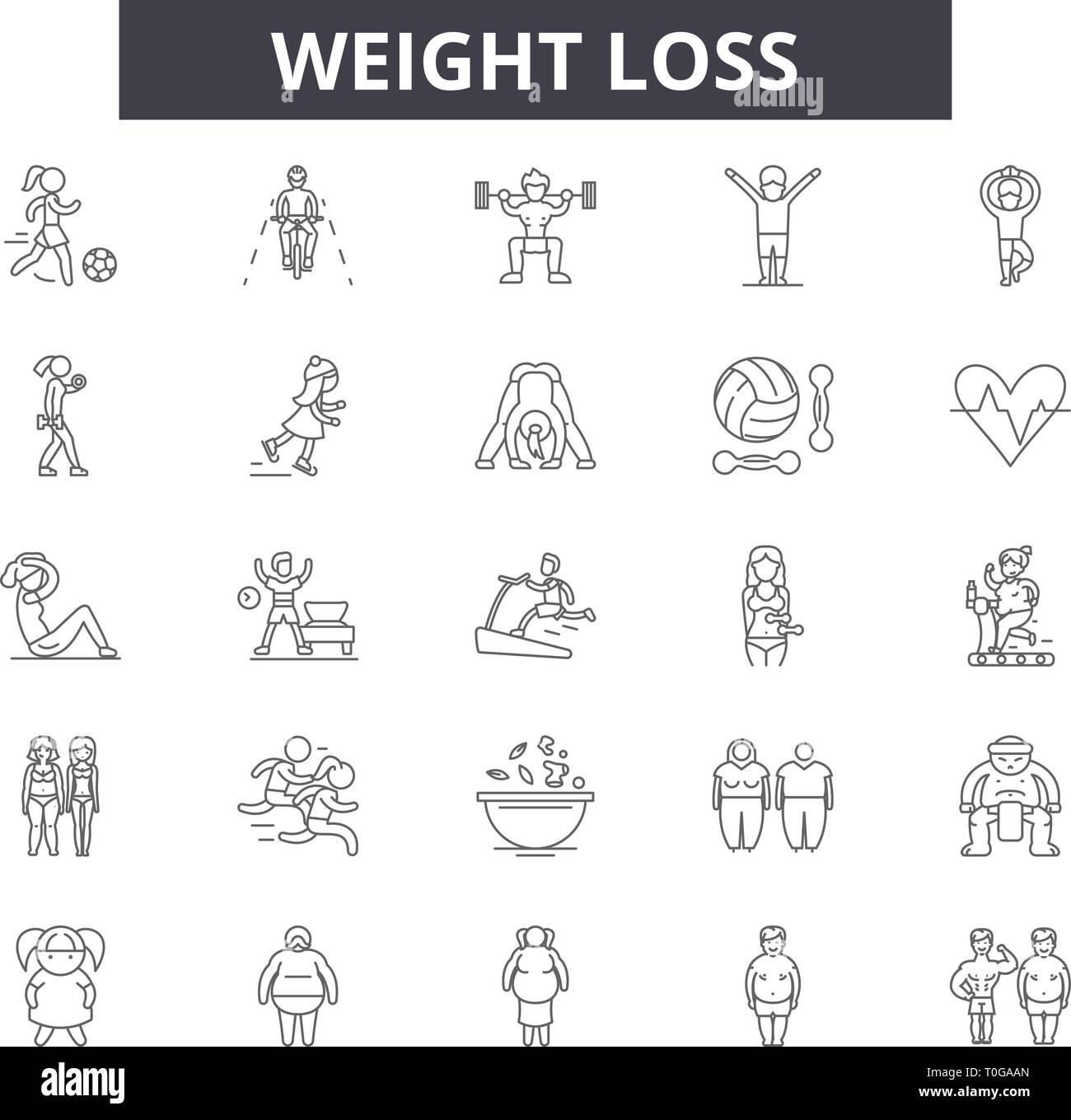 Weight loss line icons for web and mobile design. Editable stroke signs ...
