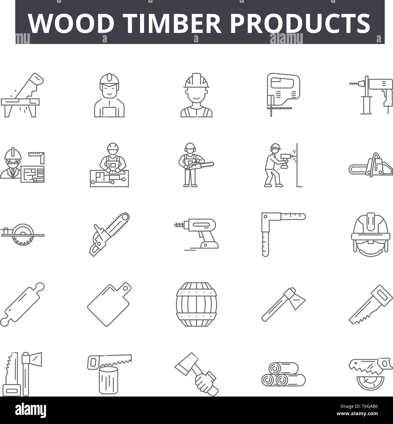 Wood timber products line icons for web and mobile design. Editable ...