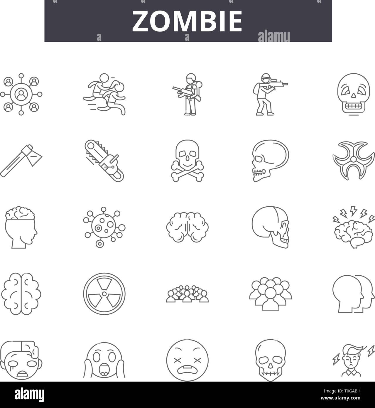 Zombie line icons for web and mobile design. Editable stroke signs ...