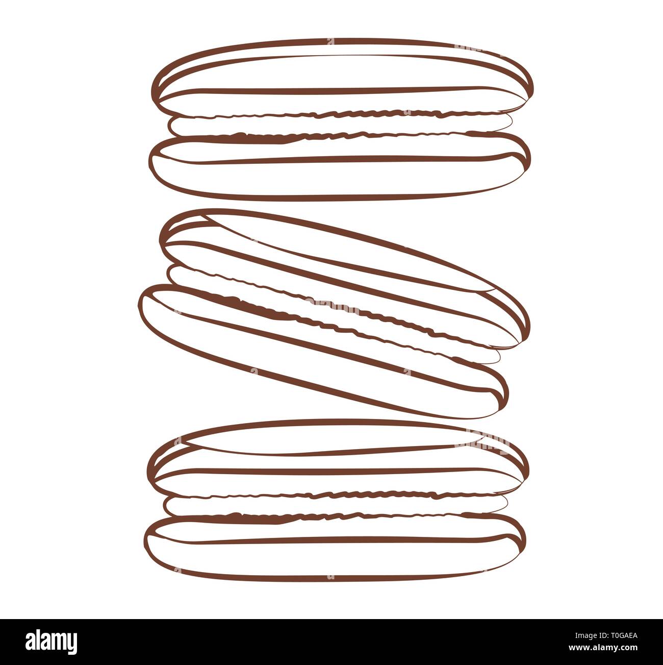 Brown Contour Macaroons isolated on white background. Vector outline ...