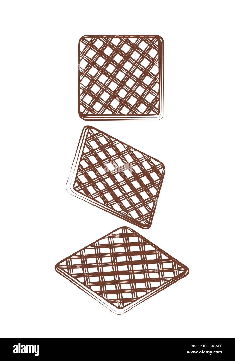 Brown Sweet waffles. Contour illustration slice crispy confectionery ...
