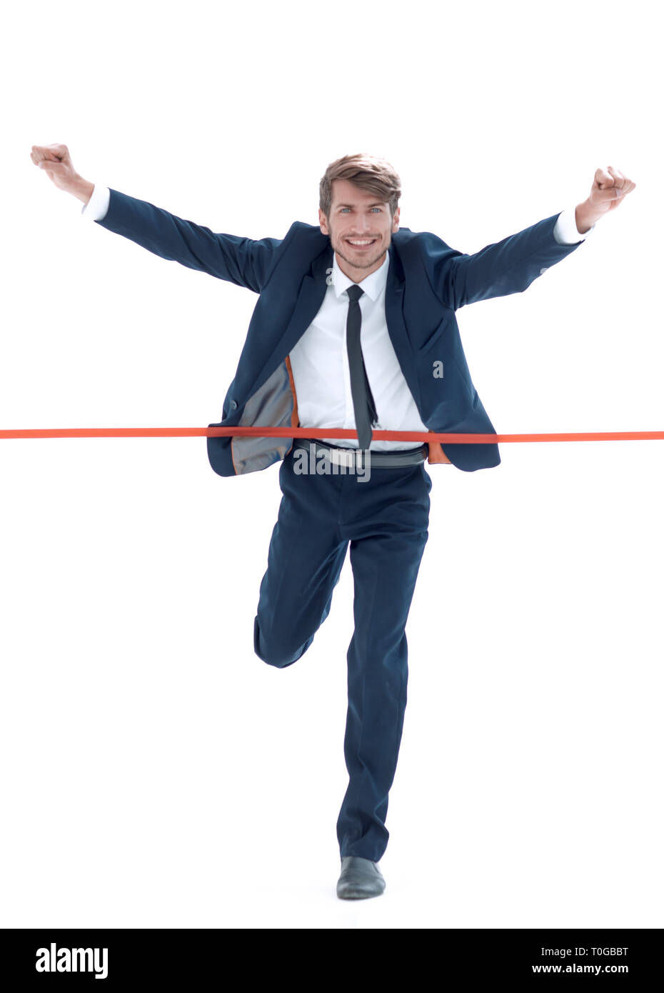 The businessman is running to go to the finish line Stock Photo - Alamy