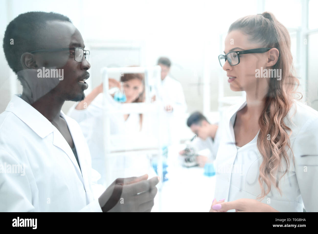 Team scientists conversation in laboratory hi-res stock photography and ...