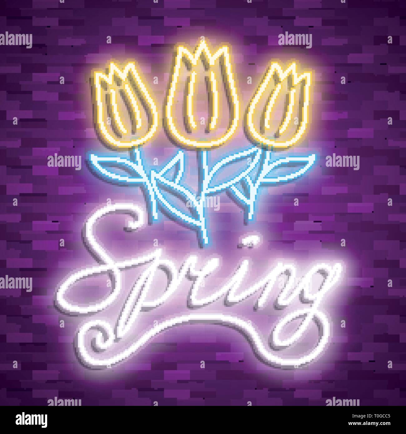 Neon banner spring. Stock vector. Poster for spring party Stock Vector ...