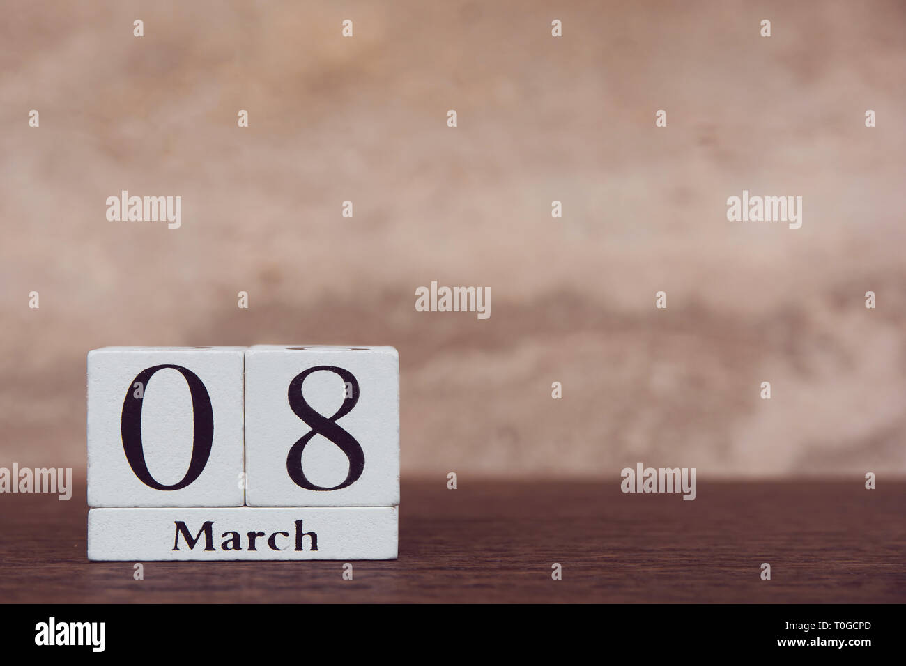 Woman day with 8th March calendar wooden block cube with number on ...