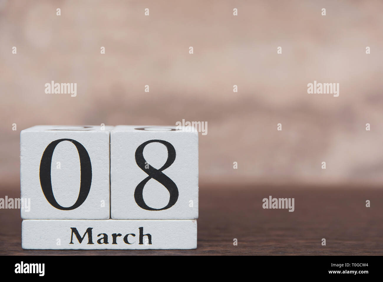 Woman day with 8th March calendar wooden block cube with number on ...