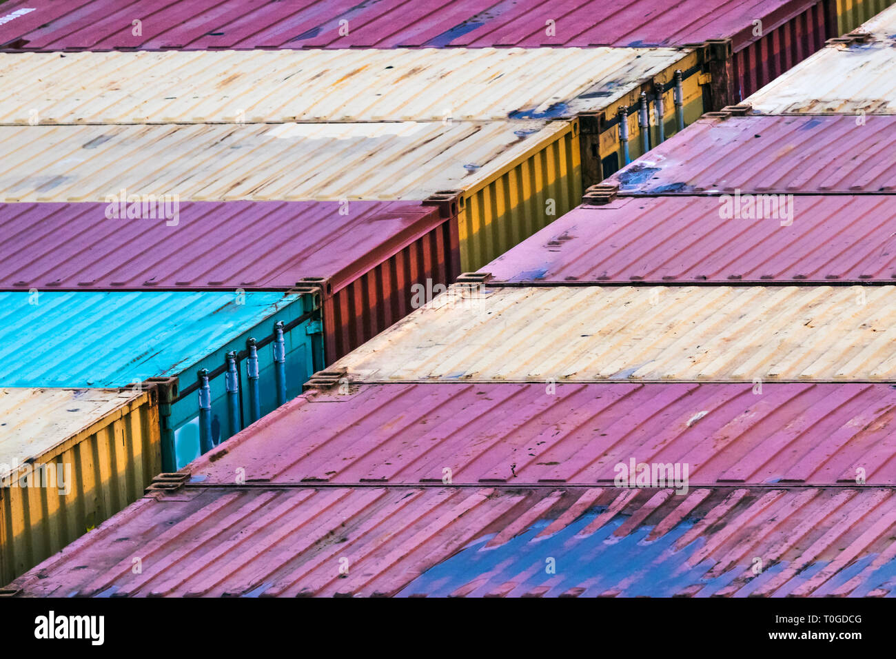 Group of shipping containers at the port top view Stock Photo - Alamy