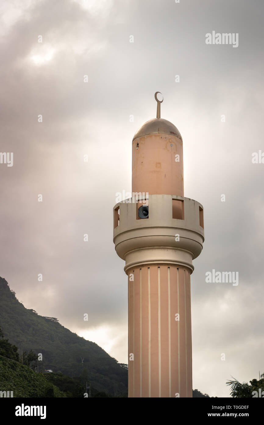 Detail of a mosque minaret-alminar with a golden moon on the top in ...