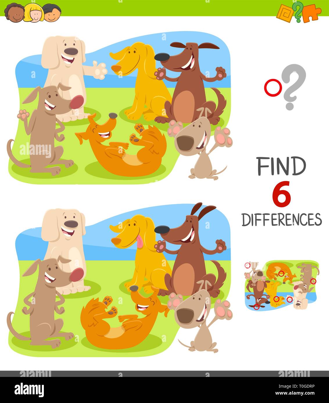Cartoon Illustration of Finding Six Differences Between Pictures ...