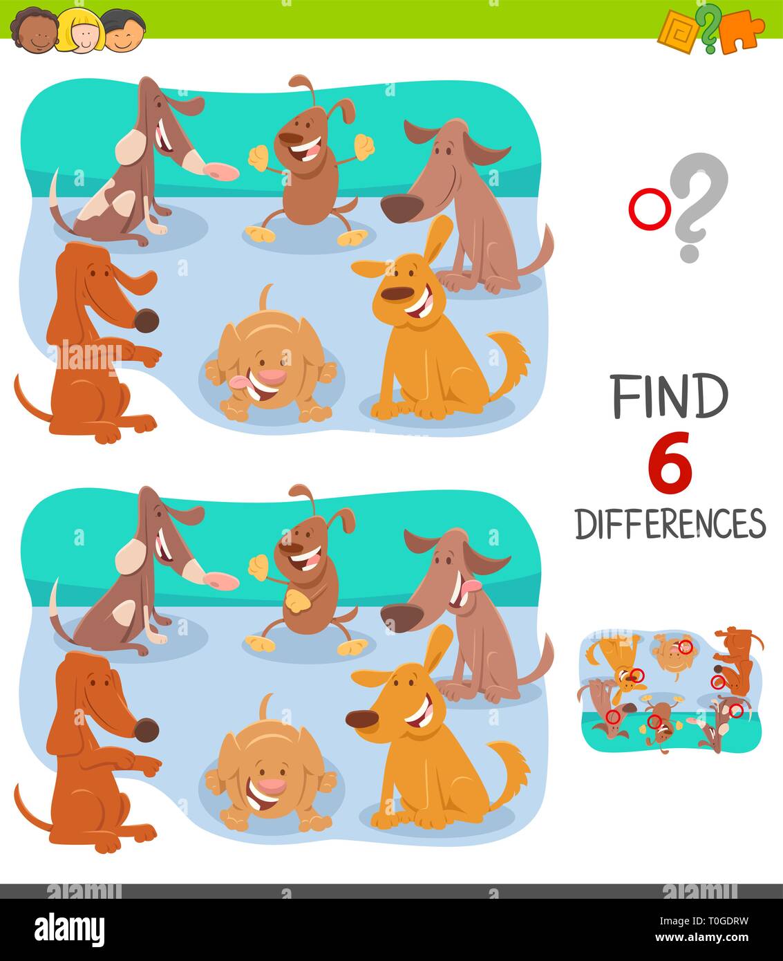 Cartoon Illustration of Finding Six Differences Between Pictures ...