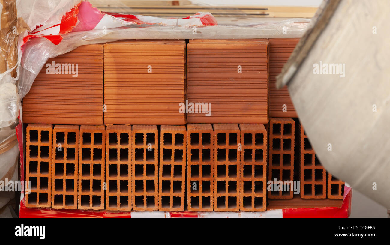 Masonry wall bricks. Building construction concept Stock Photo - Alamy