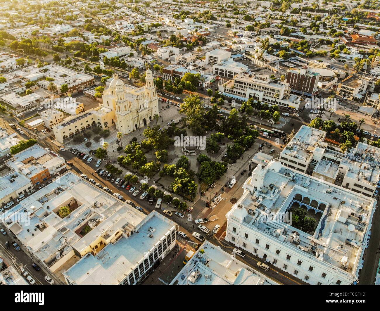 Aerial view of Cathedral, Zaragoza Square, Government Palace in the ...