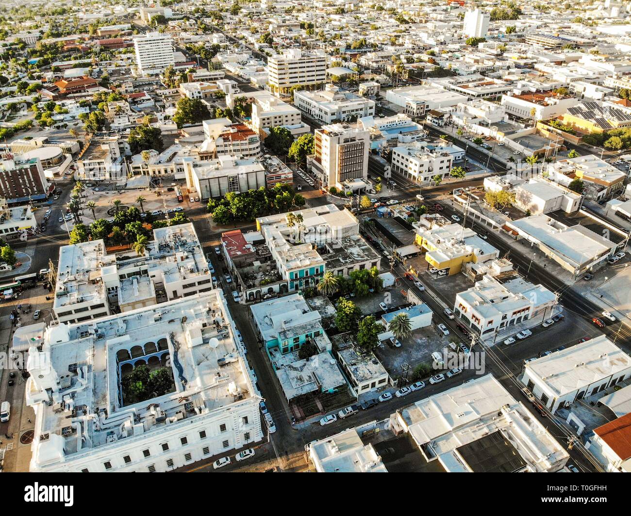Aerial view of downtown Hermosillo, Sonora. Vista aerea del centro de ...
