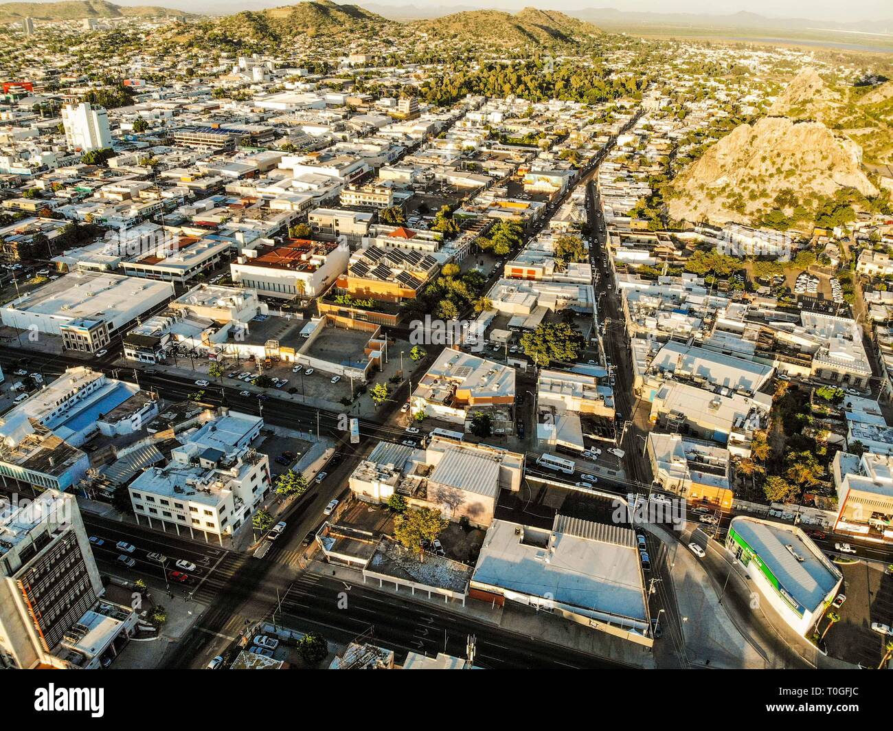 Aerial view of downtown Hermosillo, Sonora. Vista aerea del centro de ...