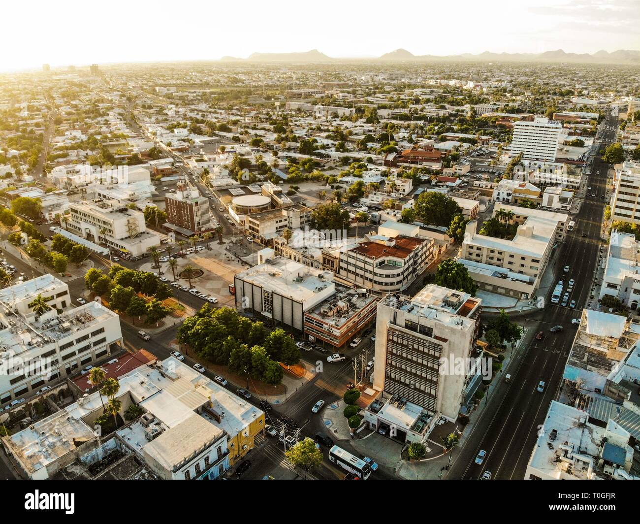 Aerial view of downtown Hermosillo, Sonora. Vista aerea del centro de ...