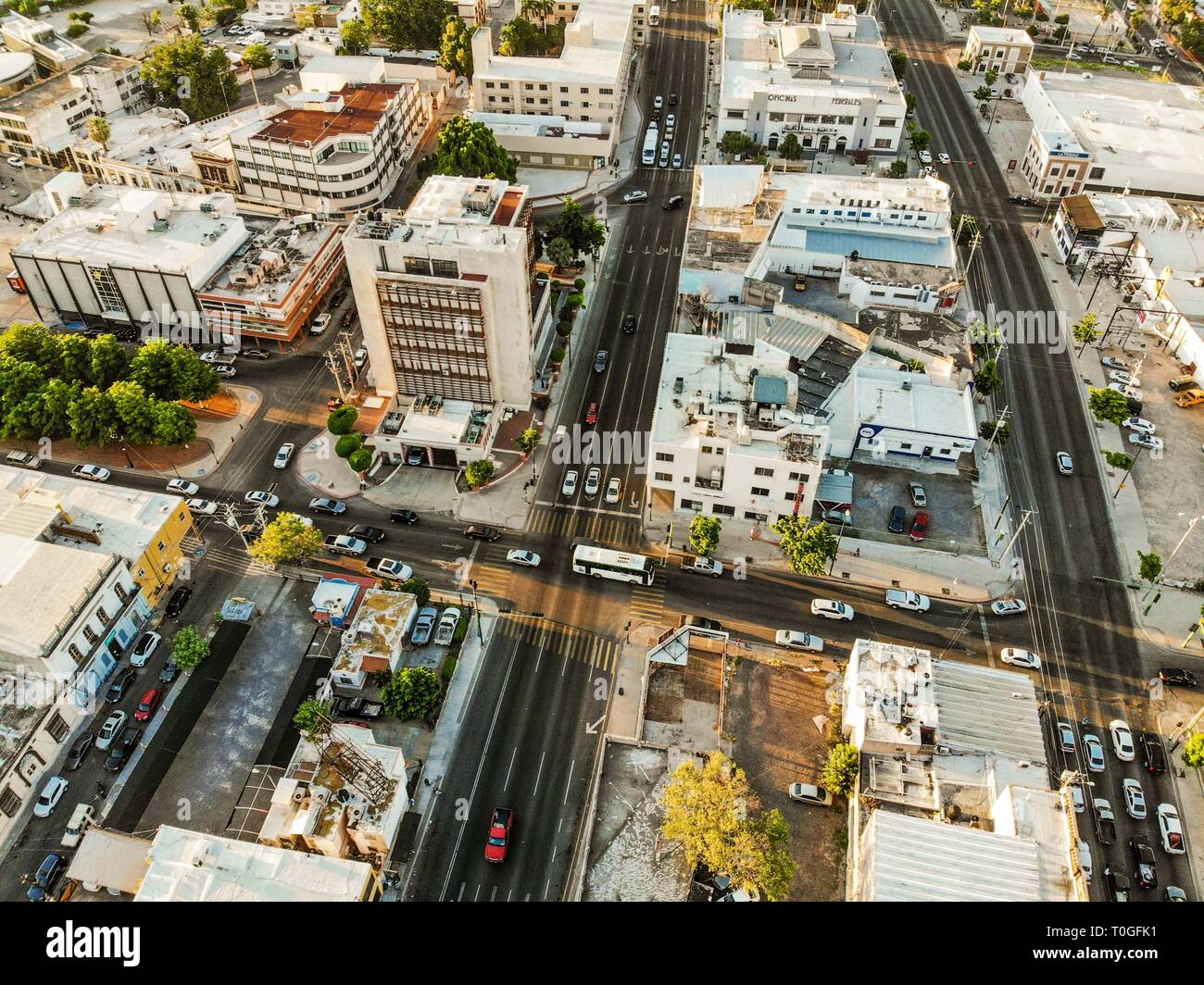 Aerial view of downtown Hermosillo, Sonora. Vista aerea del centro de ...
