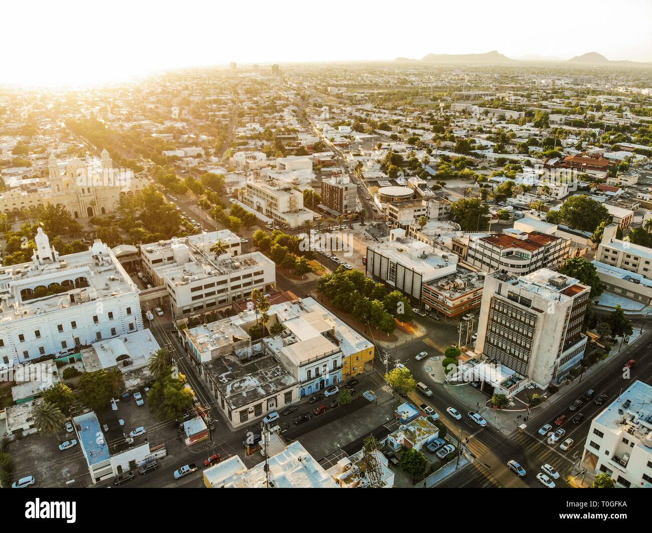 Aerial view of downtown Hermosillo, Sonora. Vista aerea del centro de ...