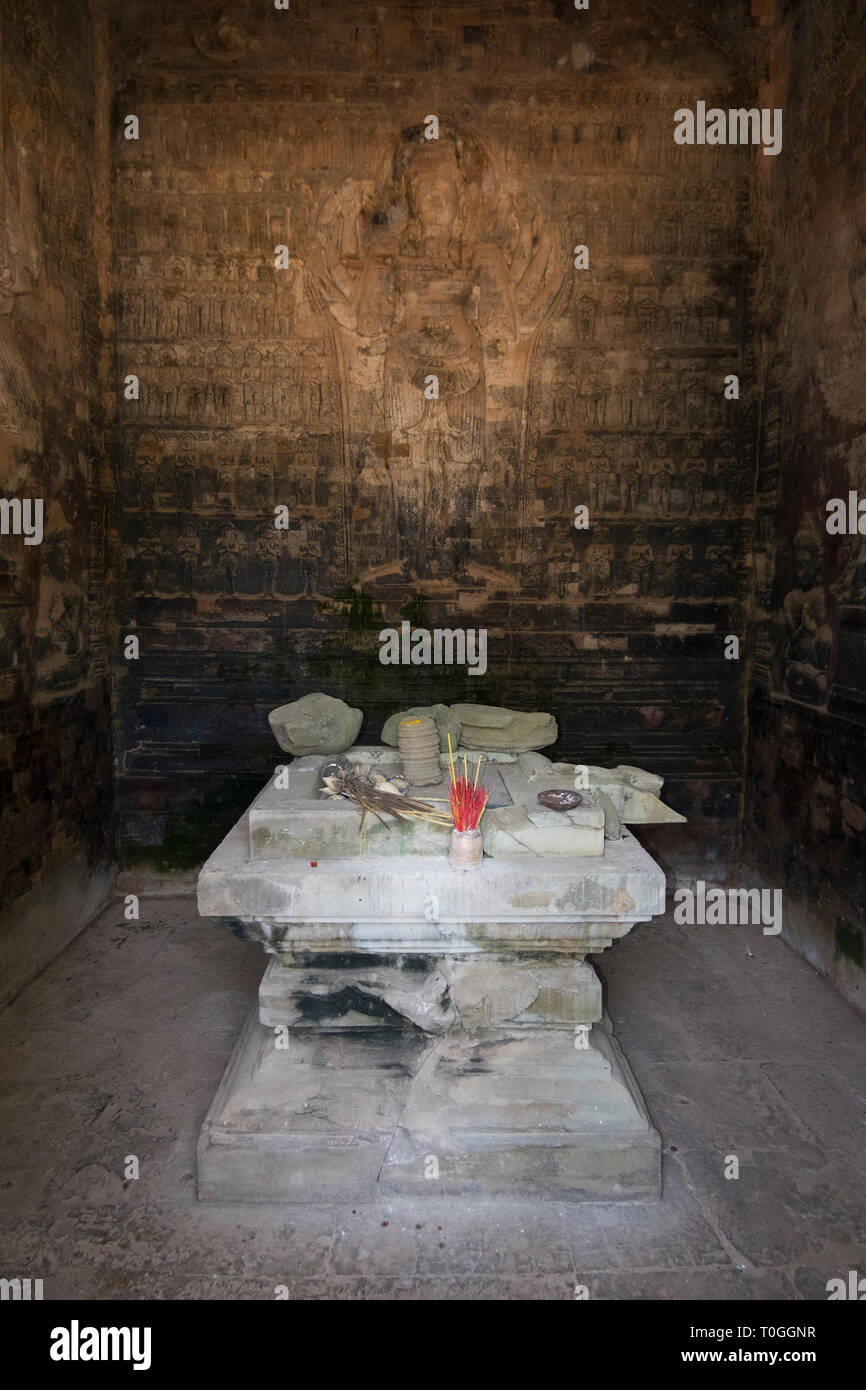 An altar at the Khmer temple, Prasat Kravan, at Angkor in Siem Reap ...