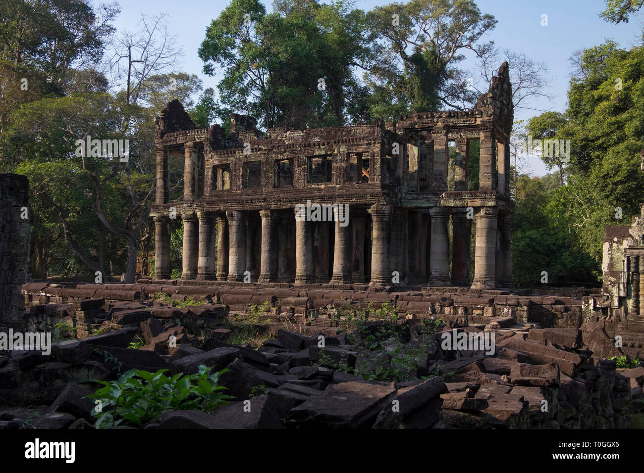 A rare Khmer architectural style at Angkor, a two story, column-lined ...