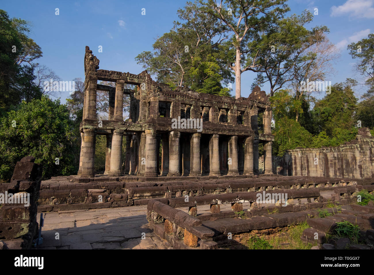 A rare Khmer architectural style at Angkor, a two story, column-lined ...