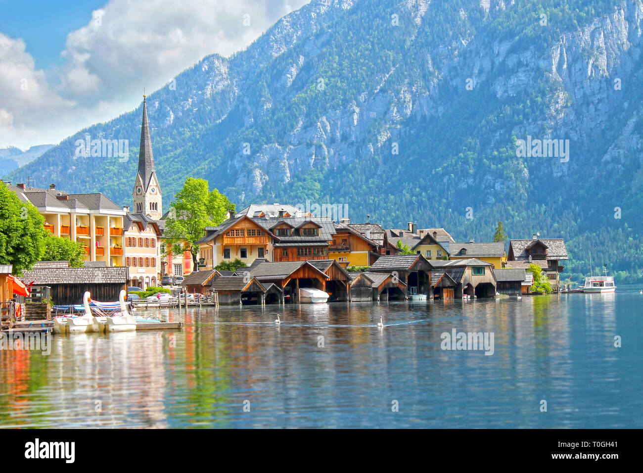 Hallstatt village in Alps of Austria. Popular tourist destination Stock ...
