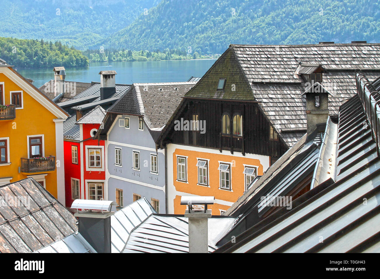 View of traditional house in Hallstatt village. UNESCO World Heritage ...