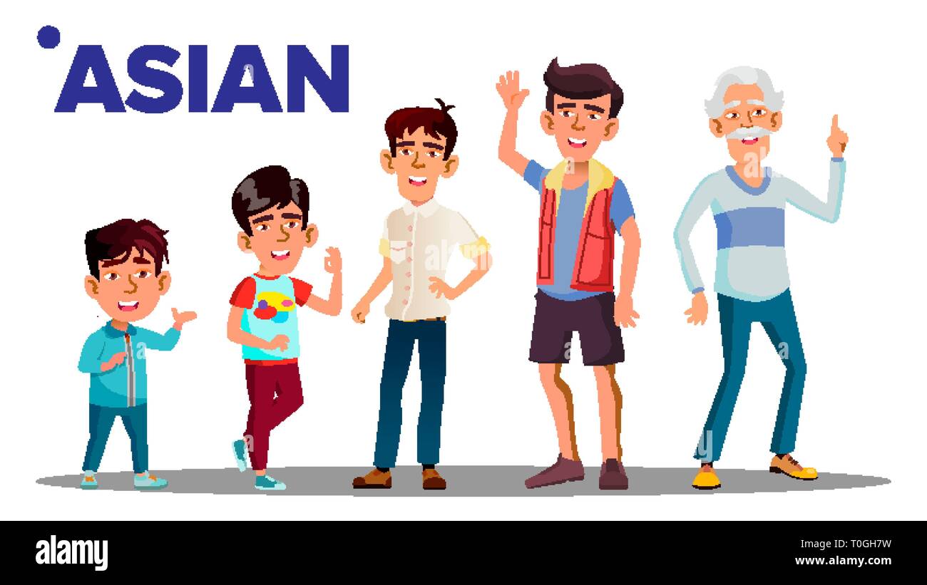Asiatic Generation Male People Person Vector. Asian Grandfather, Father ...
