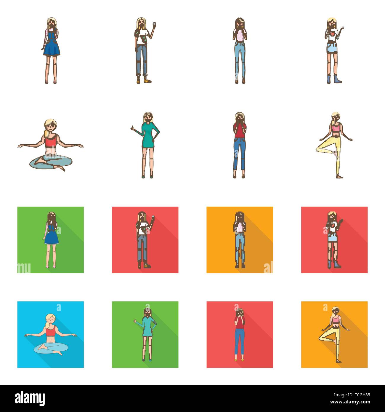 Isolated object of posture and mood symbol. Set of posture and female ...
