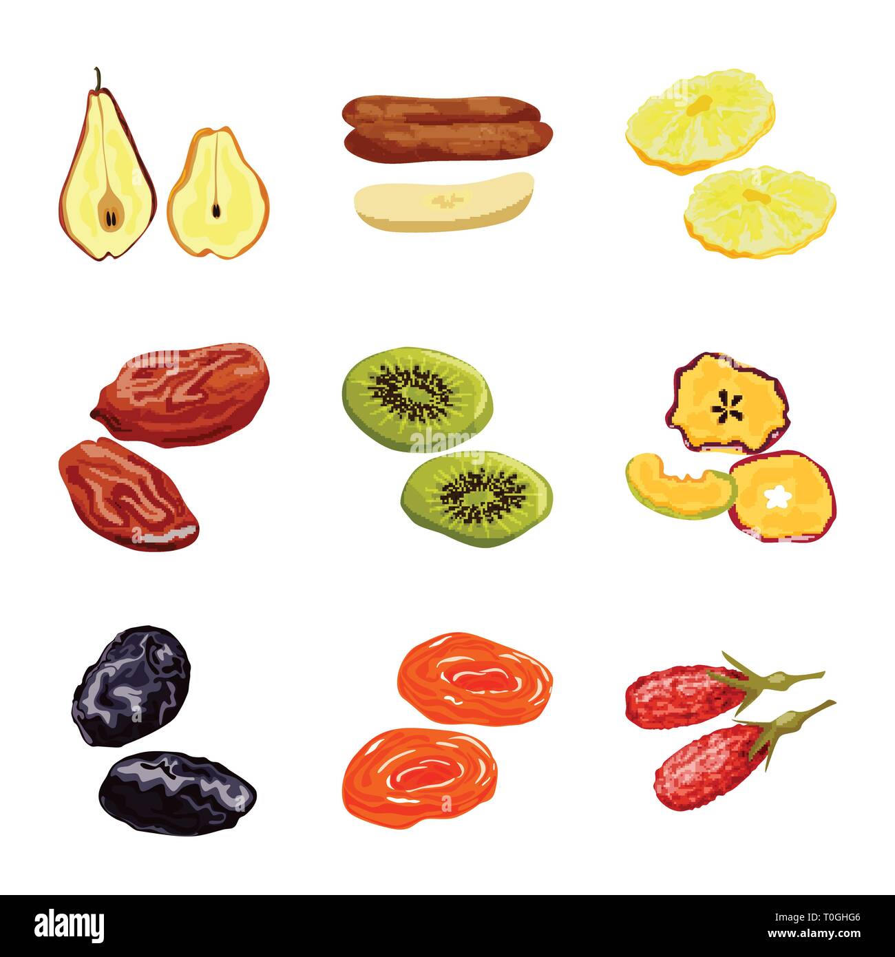 Vector design of fruit and dried sign. Set of fruit and food stock ...