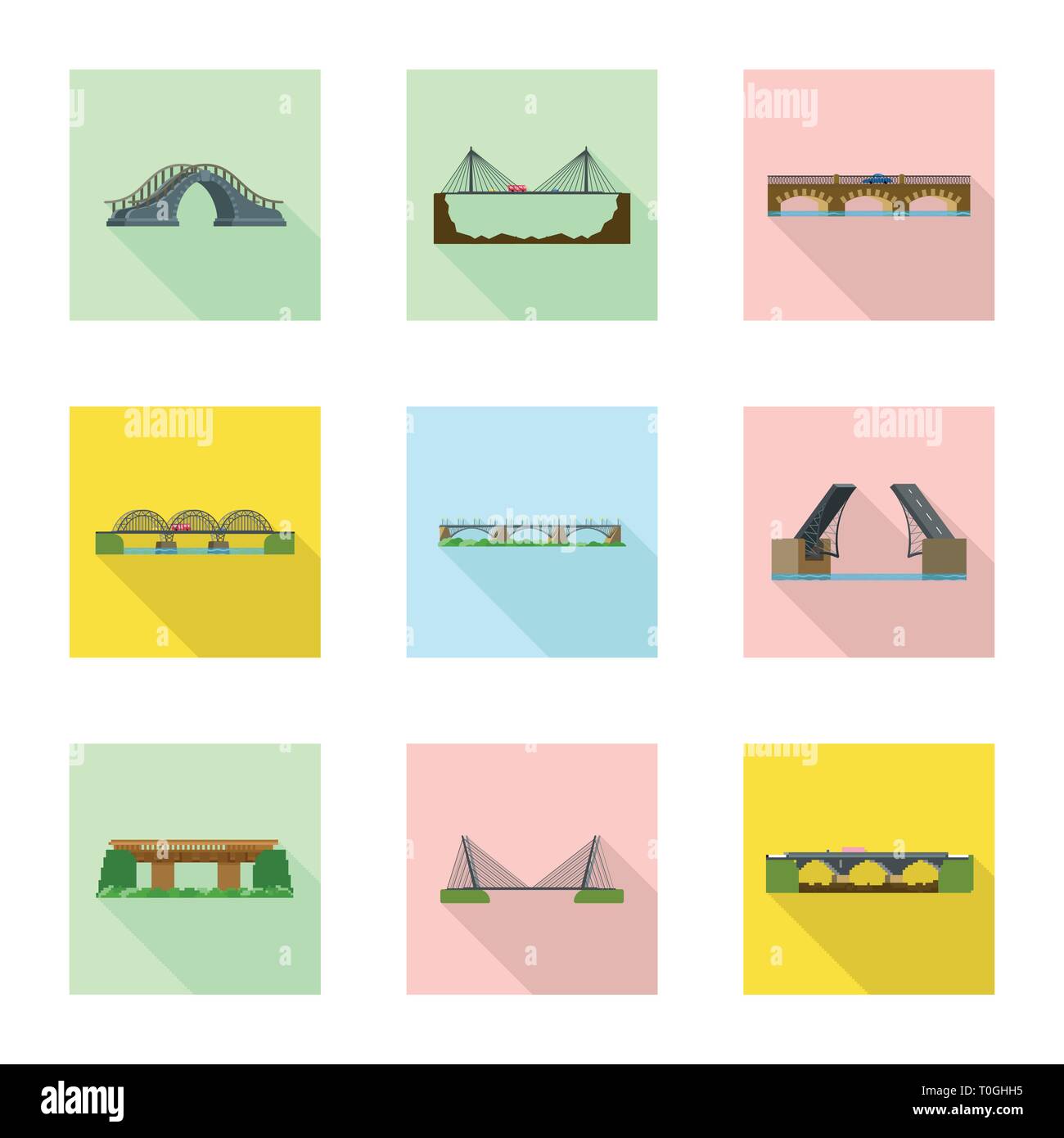 Vector illustration of bridgework and bridge symbol. Set of bridgework ...