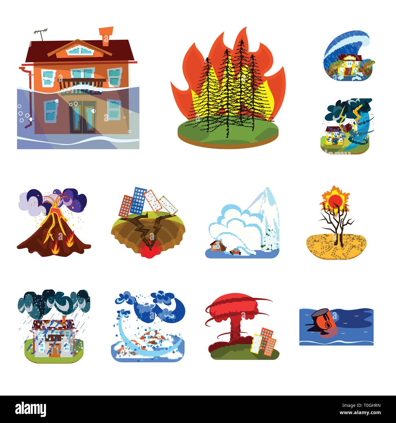 Vector illustration of cataclysm and disaster symbol. Set of cataclysm ...