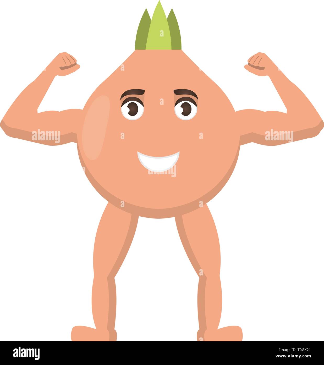 Onion Strong icon, vegetable with happy face, healthy food character in ...