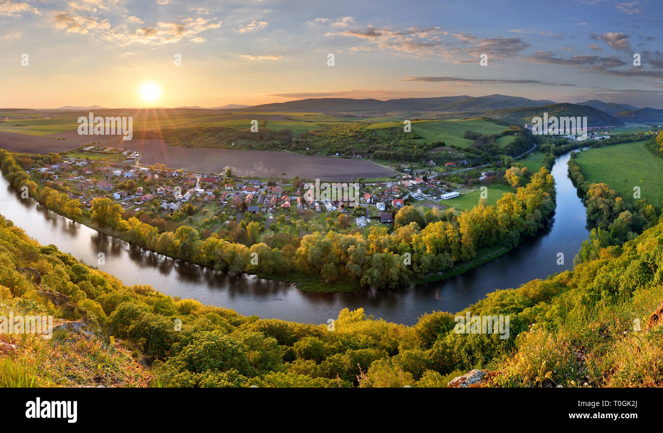 Spring Slovakia panorama landscape with river Hron Stock Photo - Alamy