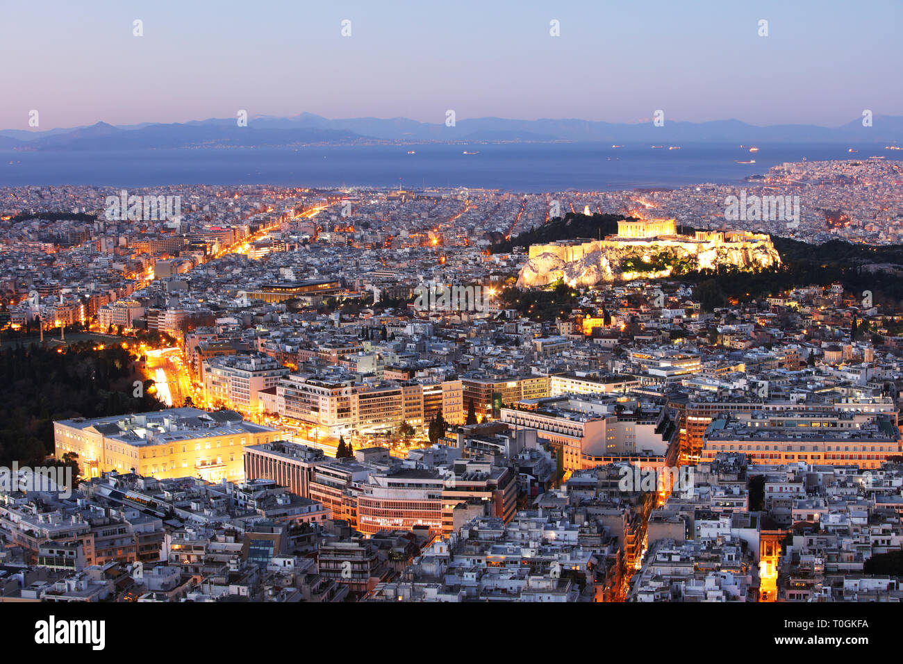 Greece - Athens skyline at night with acropolis Stock Photo - Alamy