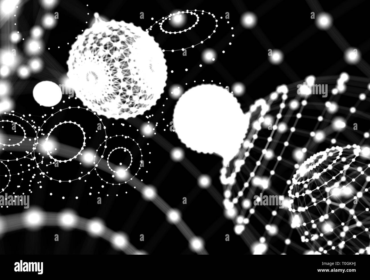 Abstract group of spheres, dots and lines connected to the grid. 3D ...