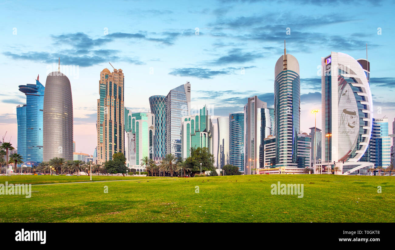 DOHA, QATAR - MARCH 9, 2018: Doha West Bay view from Sheraton Park ...