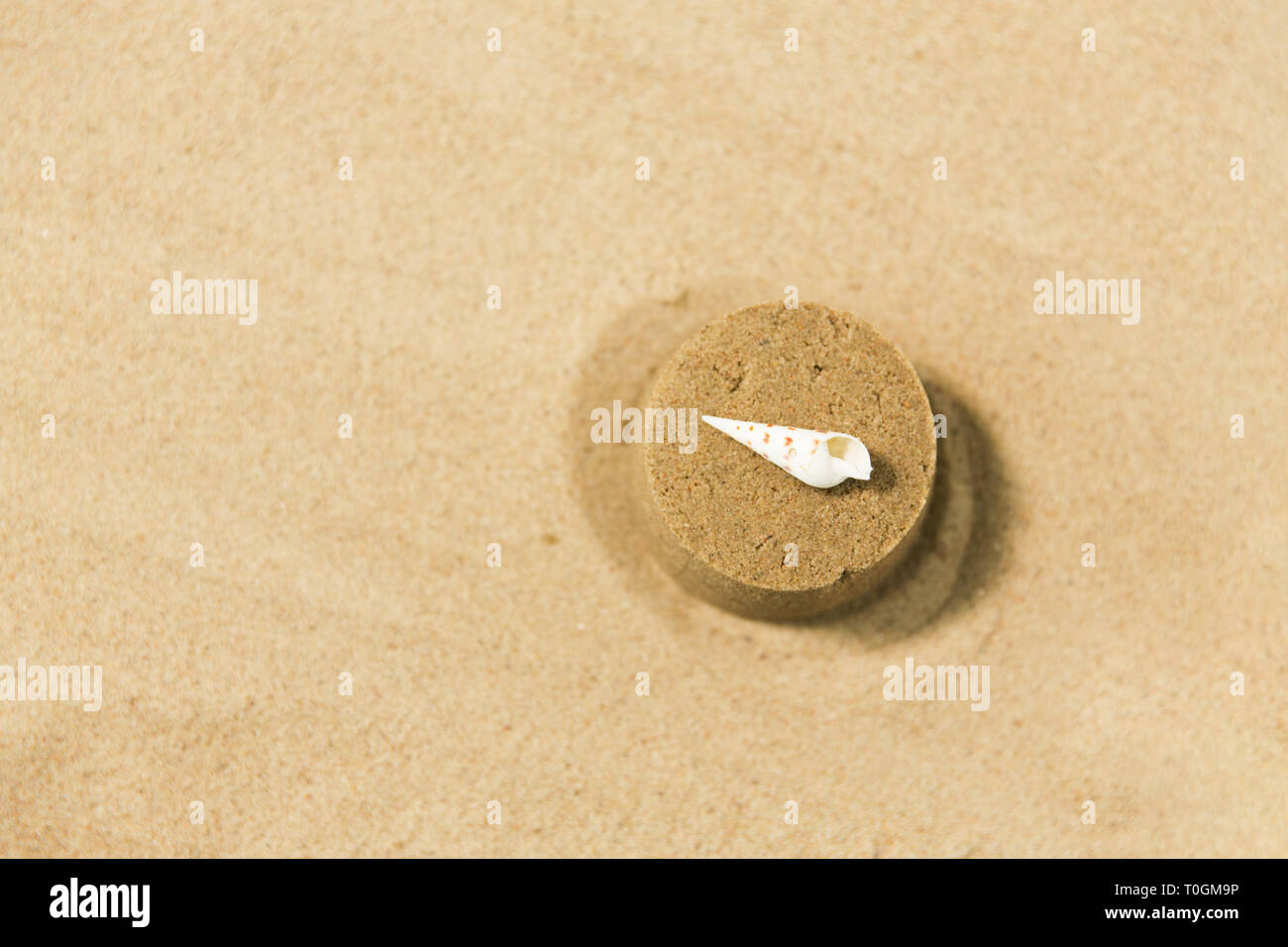 sand shape made by mold with shell on summer beach Stock Photo - Alamy