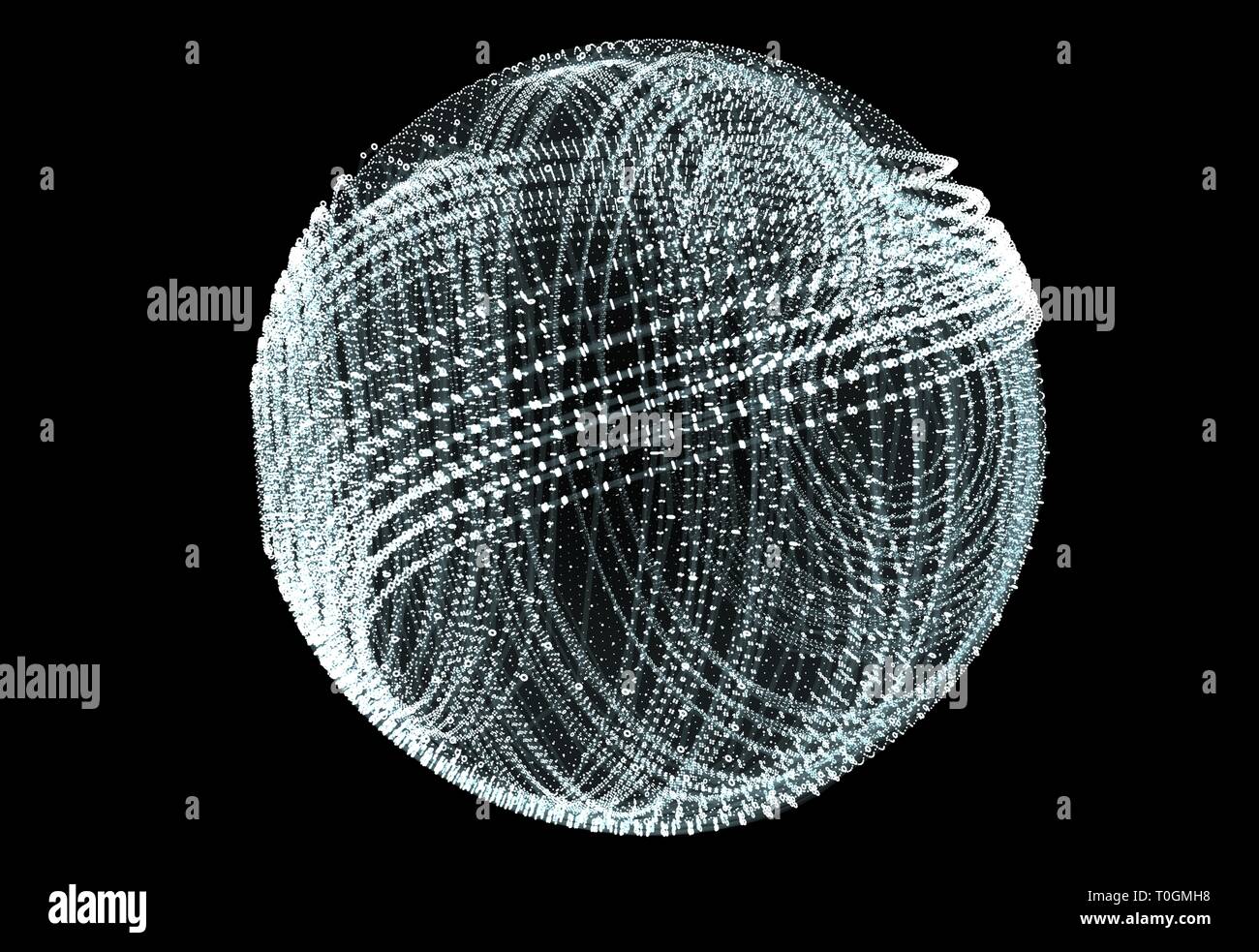 Abstract sphere, dots and lines connected to the grid. 3D illustration ...