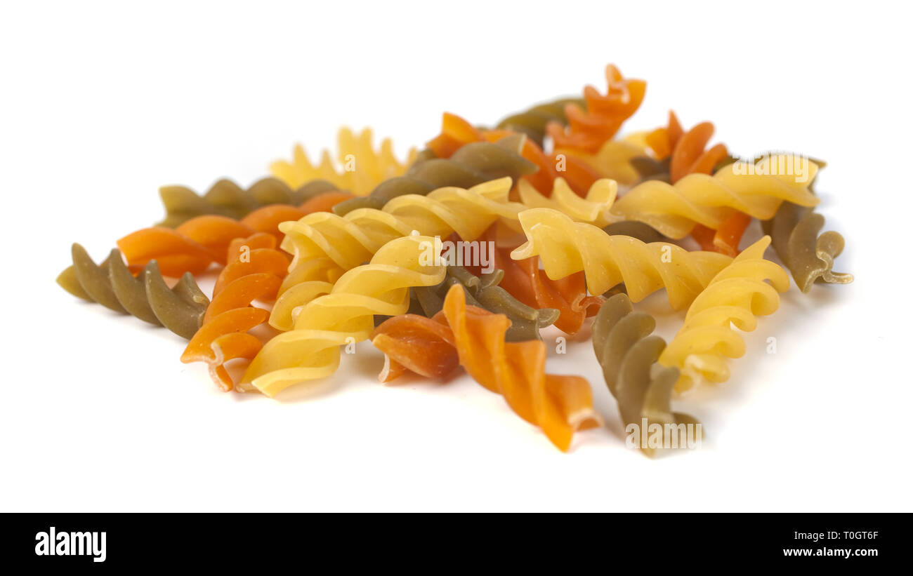Colored italian pasta isolated on white background, healty food Stock ...