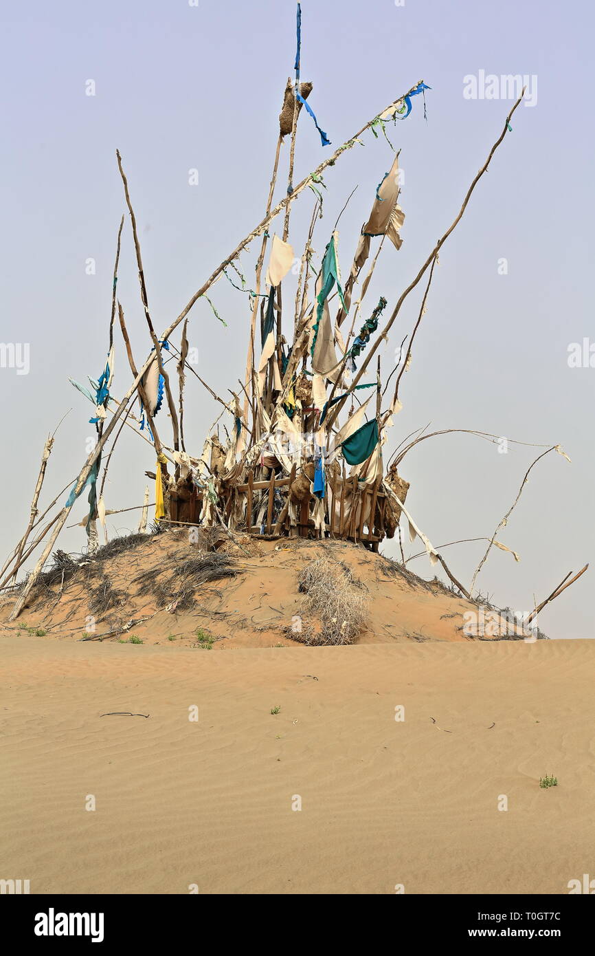 Votive flags-burial mound-Imam Asim's mazar or mausoleum area ...