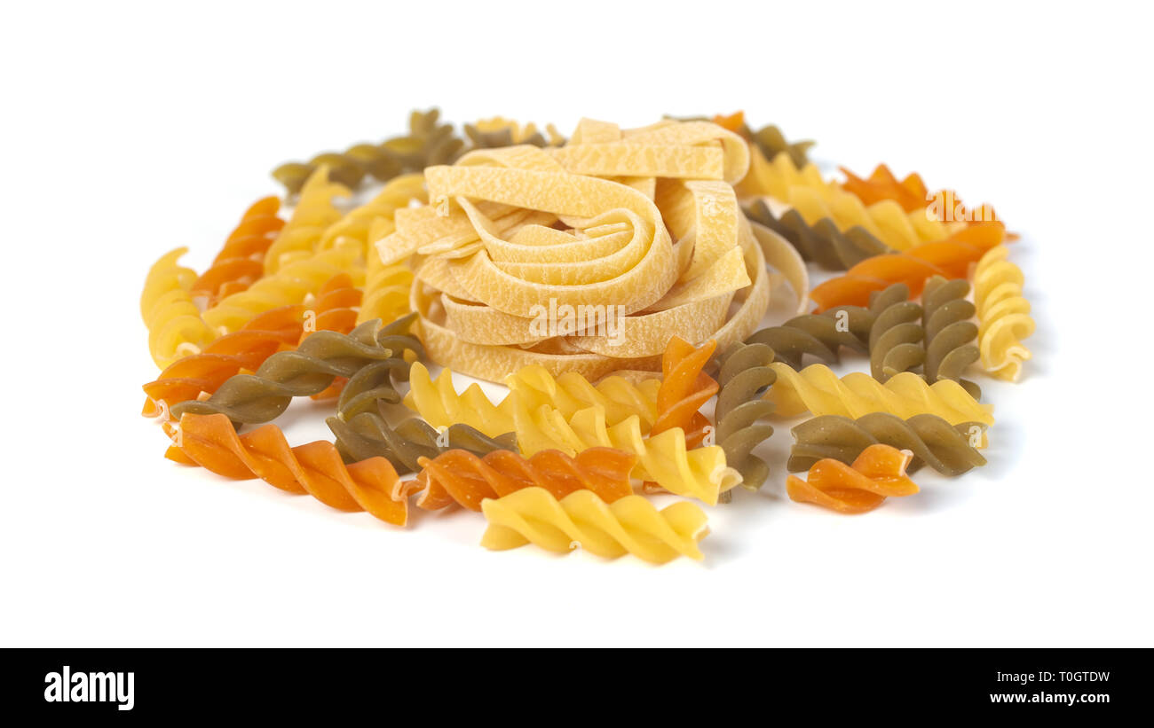 Colored italian pasta isolated on white background, healty food Stock ...