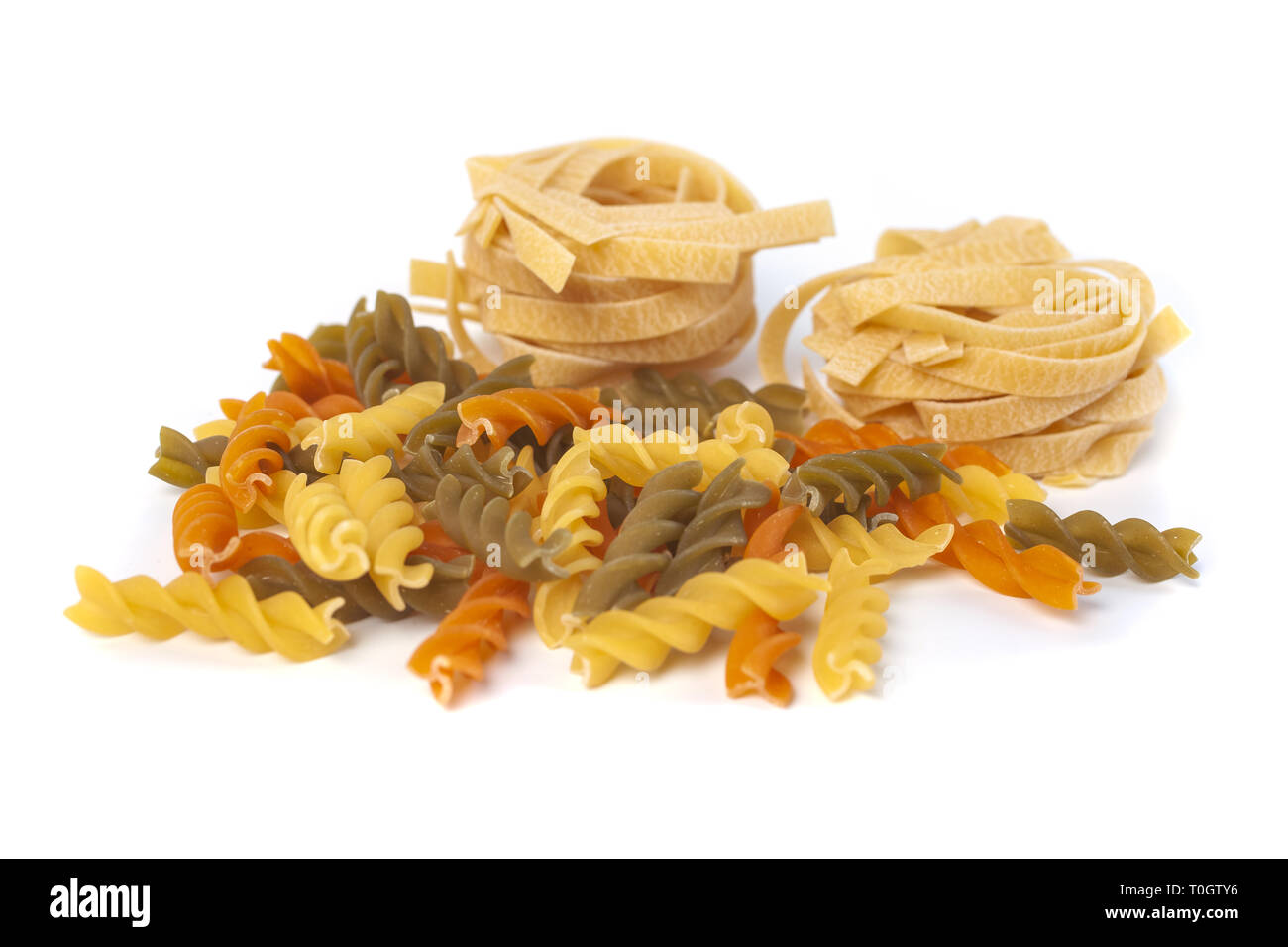 Colored italian pasta isolated on white background, healty food Stock ...