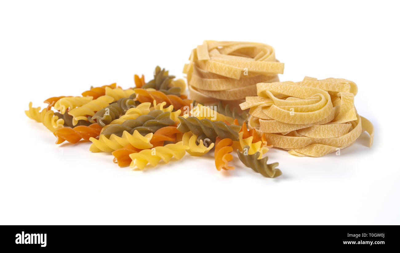 Colored italian pasta isolated on white background, healty food Stock ...