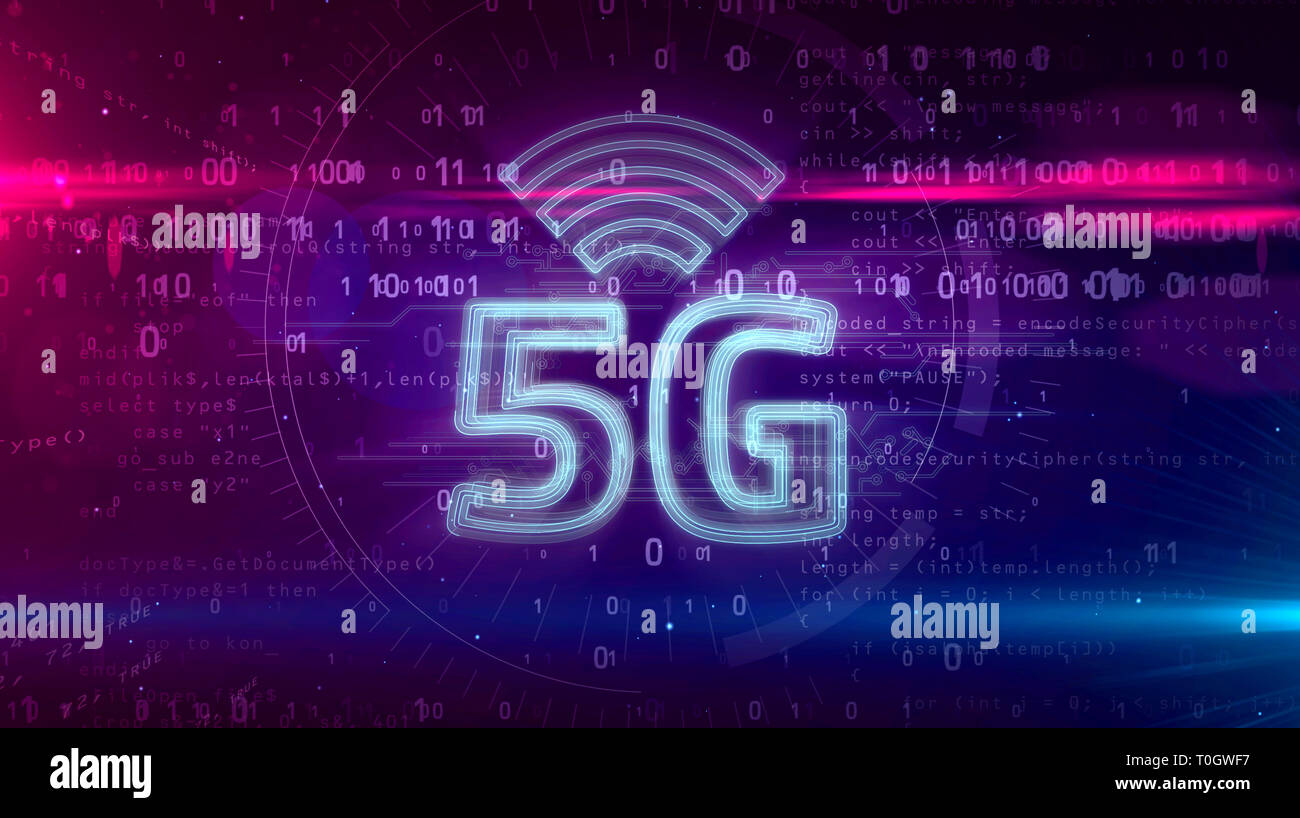 5G - 5th generation of cellular mobile communications 3D illustration. Modern high speed ...