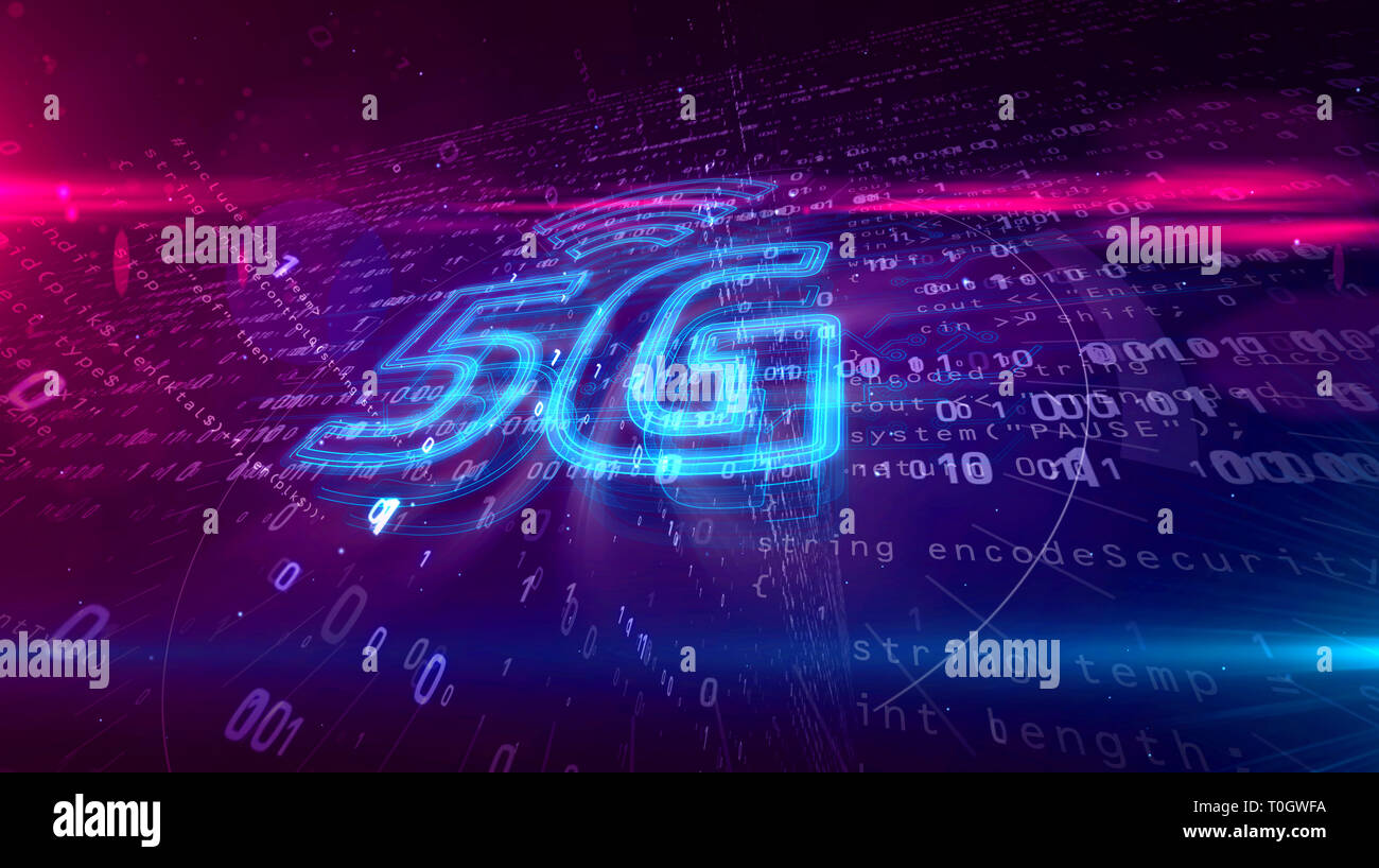 5G - 5th generation of cellular mobile communications 3D illustration. Modern high speed ...