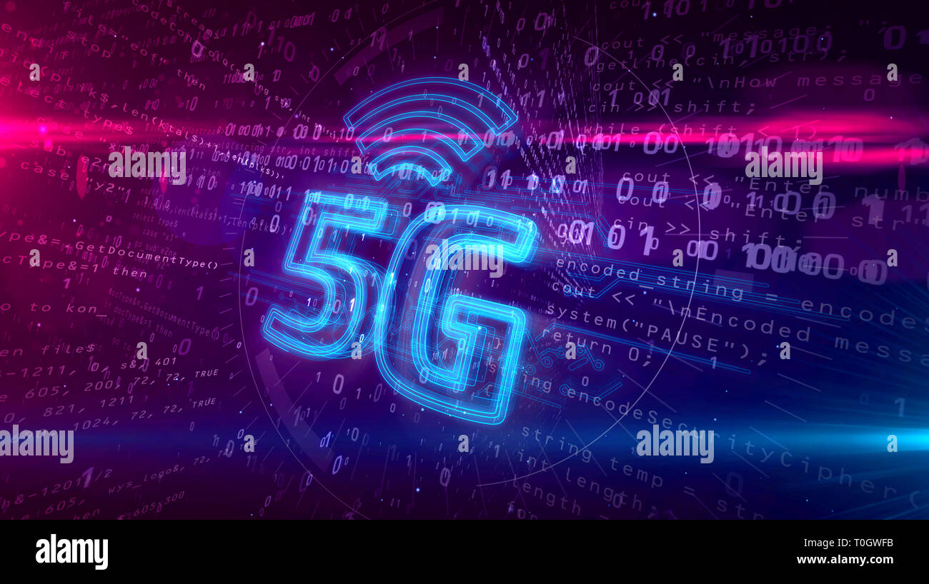5G - 5th generation of cellular mobile communications 3D illustration. Modern high speed ...