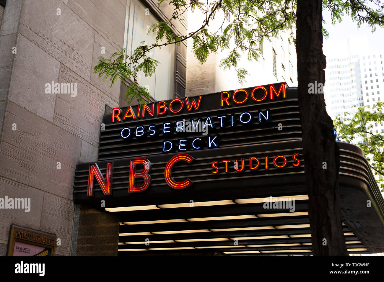 The sign for the Rainbow Room and the observation deck at NBC Studios ...