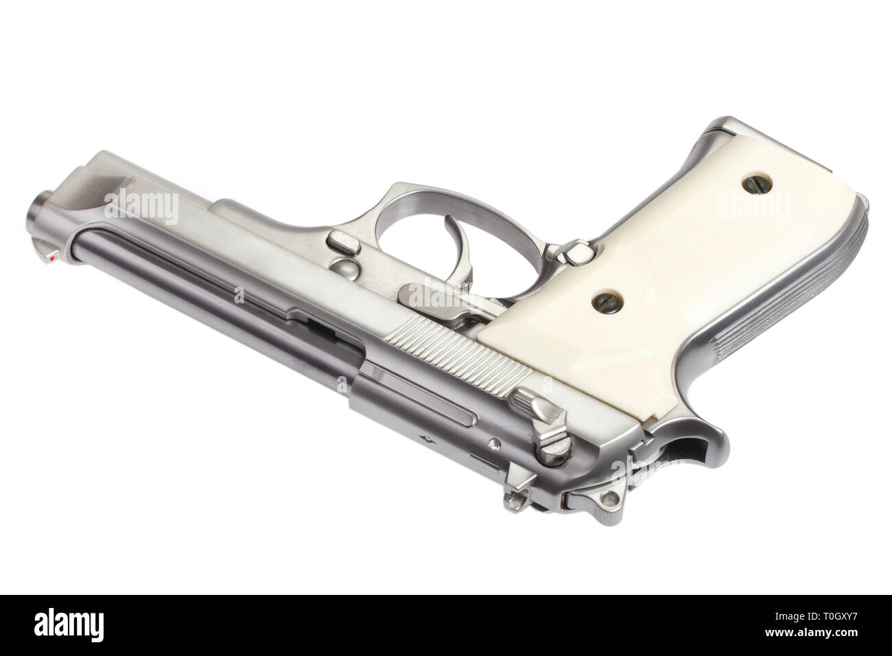 Beretta M92 stainless steel gun isolated on white background Stock ...