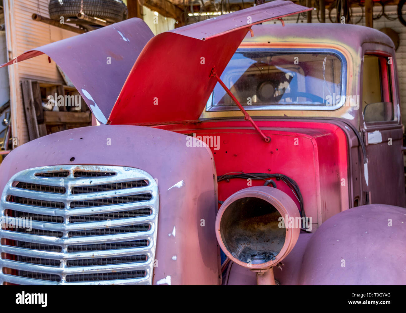 Vintage Truck with Hood Up Stock Photo - Alamy
