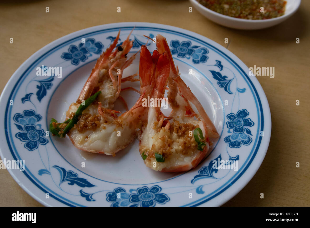 Prawns cooked in garlic, a popular dish in seafood restaurants and ...